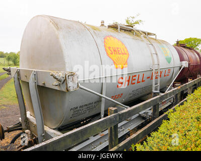 Historic Shell oil fuel railway tanker at the railway museum in ...