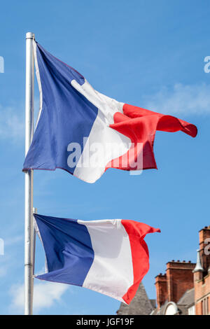 Two French flags blowing in the wind, Nice, Alpes-Maritimes, France ...