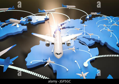 3d rendering flight route with world map Stock Photo - Alamy