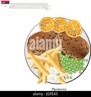 Serbian Cuisine, Illustration of Pljeskavica or Traditional Burger of ...