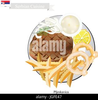 Serbian Cuisine, Illustration of Pljeskavica or Traditional Burger of ...