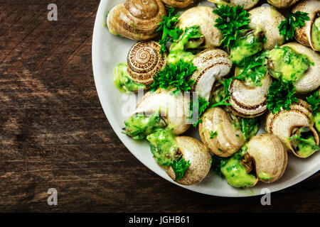 A photo of escargots a la bourguignonne, a plate of snails with the ...