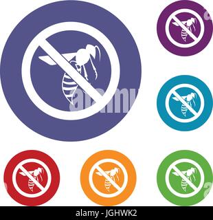 No wasp sign icons set rhombus in different colors isolated on white ...