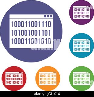 Binary file type simple icons in color rounded square frames on white background Stock Vector ...