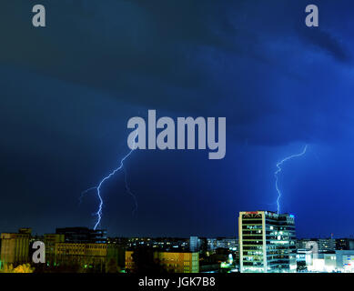 A lightning storm in the Militari district over the Plaza Romania mall ...