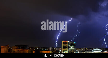 A lightning storm in the Militari district over the Plaza Romania mall ...