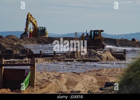 Excavators Shaping Dredged Sand to Replenishing the Beach at Dawlish ...