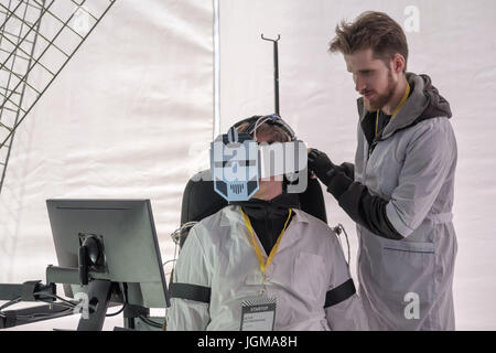 Demonstration of new developments in the virtual reality hardware Stock ...