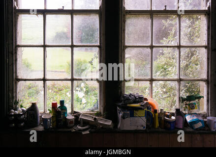 An old and dirty window with a feeling of neglect and melancholy Stock ...