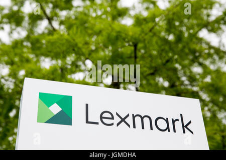 A logo sign outside of the headquarters of Lexmark International, Inc ...