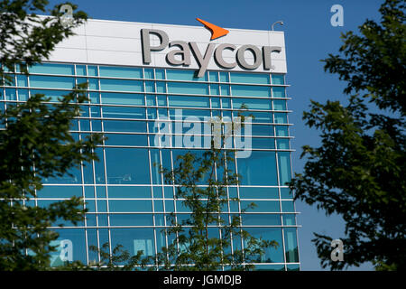 A logo sign outside of the headquarters of Paycor in Cincinnati, Ohio ...