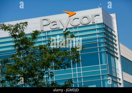 A logo sign outside of the headquarters of Paycor in Cincinnati, Ohio ...