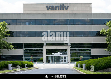 A logo sign outside of the headquarters of Vantiv, Inc., in Cincinnati ...