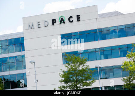 A logo sign outside of the headquarters of Medpace in Cincinnati, Ohio ...
