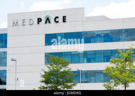 A logo sign outside of the headquarters of Medpace in Cincinnati, Ohio ...
