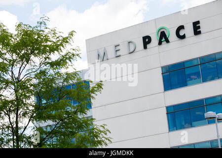 A logo sign outside of the headquarters of Medpace in Cincinnati, Ohio ...