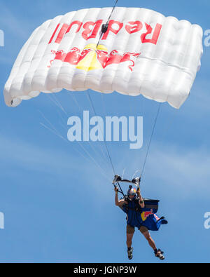 A member of the Red Bull Air Force team lands after conducting an ...