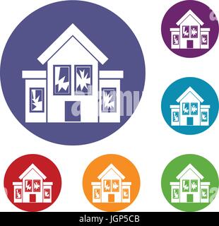 House with broken windows set icons Stock Vector Image & Art - Alamy