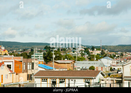 The colorful houses and buildings of Punta Arenas from the Cerro de la ...