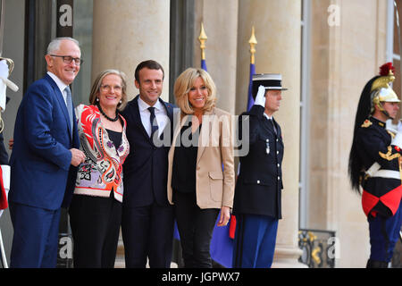 France's President Emmanuel Macron welcome M. Nawaf Salam at the Elysee ...