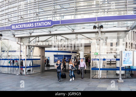 Entrance to Blackfriars London railway and Underground Tube station on ...