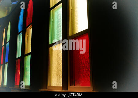 colorful stained glass windows at Ryman Auditorium, a popular and ...