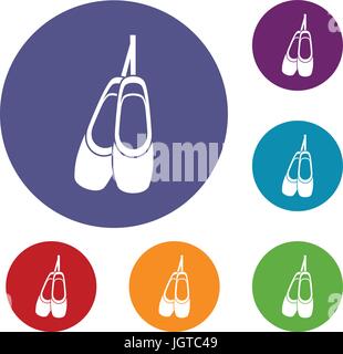 Ballerina footwear icons set. Ballet shoes set showing various poses ...