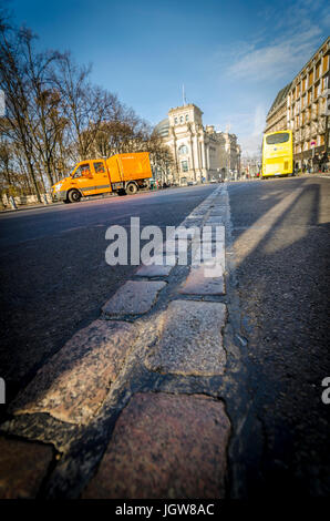 Historic route of the Berlin Wall Berliner Mauer marked by a sign on ...