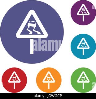 Slippery when wet road sign icons set Stock Vector Image & Art - Alamy