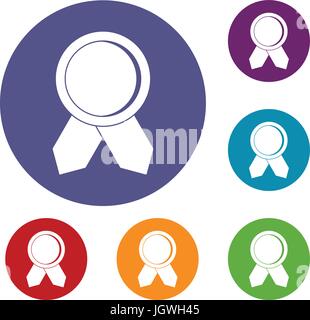 Circle badge wih ribbons icons set vector color Stock Vector Image ...