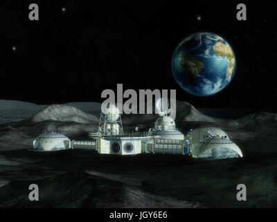 3D Illustration. Moon colony. Base on Moon. Life on Moon Stock Photo ...