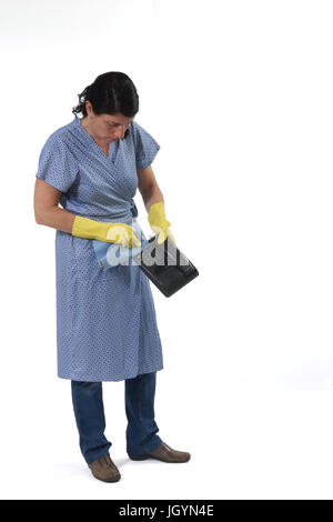 professional black cleaner woman dusting copy space over yellow ...