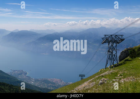 A Cable Car Above The Town Of Malcesine, Lake Garda, Italy Stock Photo ...