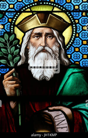 Stained Glass window of the prophet Isaiah in the Cathedral of Brussels ...