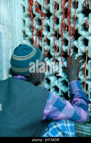 Muslim praying at the tomb or Dargah of the Sufi Saint Tawakkal Mastan ...