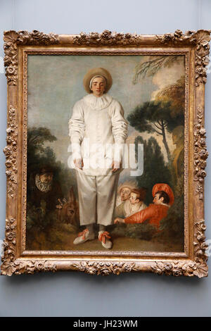 France, Paris, the Louvre Museum, Jean Antoine Watteau, Pierrot ...