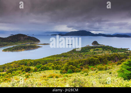 View of Wulaia Bay, Isla Navarino, Murray Channel, with the Stella ...