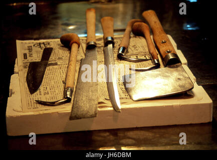Fishmonger's tools at Tokyo fish market Stock Photo - Alamy