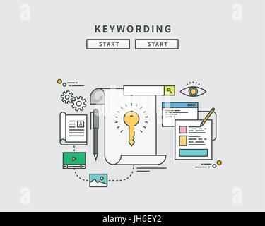 Marketing keywording line icon concept. Marketing keywording flat ...