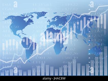 stock chart illustration, world map , figures and graph Stock Photo - Alamy
