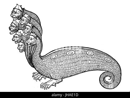 Antique engraved illustration of the hydra. Vintage illustration of the ...