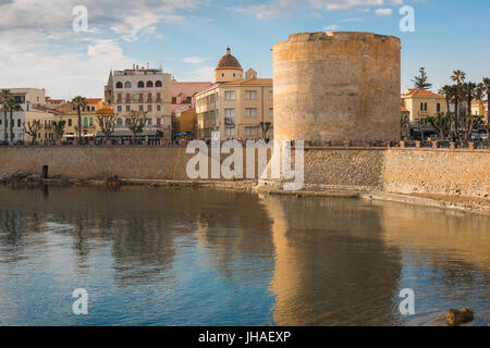 Alghero, Sardinia. Medieval tower and waterfront Stock Photo - Alamy