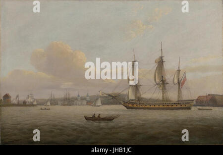 The painting 'HMS Pomone off Greenwich' depicts the British Royal Navy ...