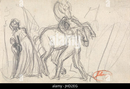 Unidentified Subject: Woman, Child, Man and Horse, George Romney, 1734 ...