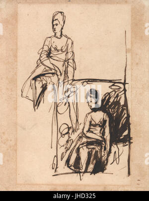 'Seated Woman, Two Studies' by George Romney features two sketches of a ...