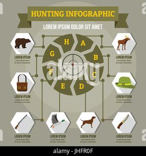 Colorful hunting infographic concept with hunter shotgun rifle dog trap ...