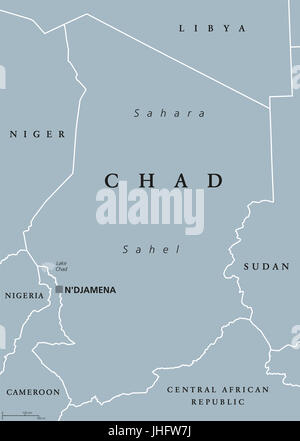 Chad Political Map with capital N'Djamena, national borders, important ...