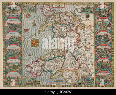 A detailed map of Wales by John Speed, produced in the early 17th ...