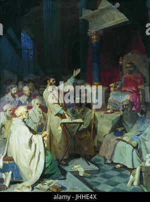 First Council of Nicaea, Emperor Constantine I in 325, Byzantine fresco ...