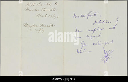 Correspondence with Manton Marble (NYPL b11652246-2052907 Stock Photo ...